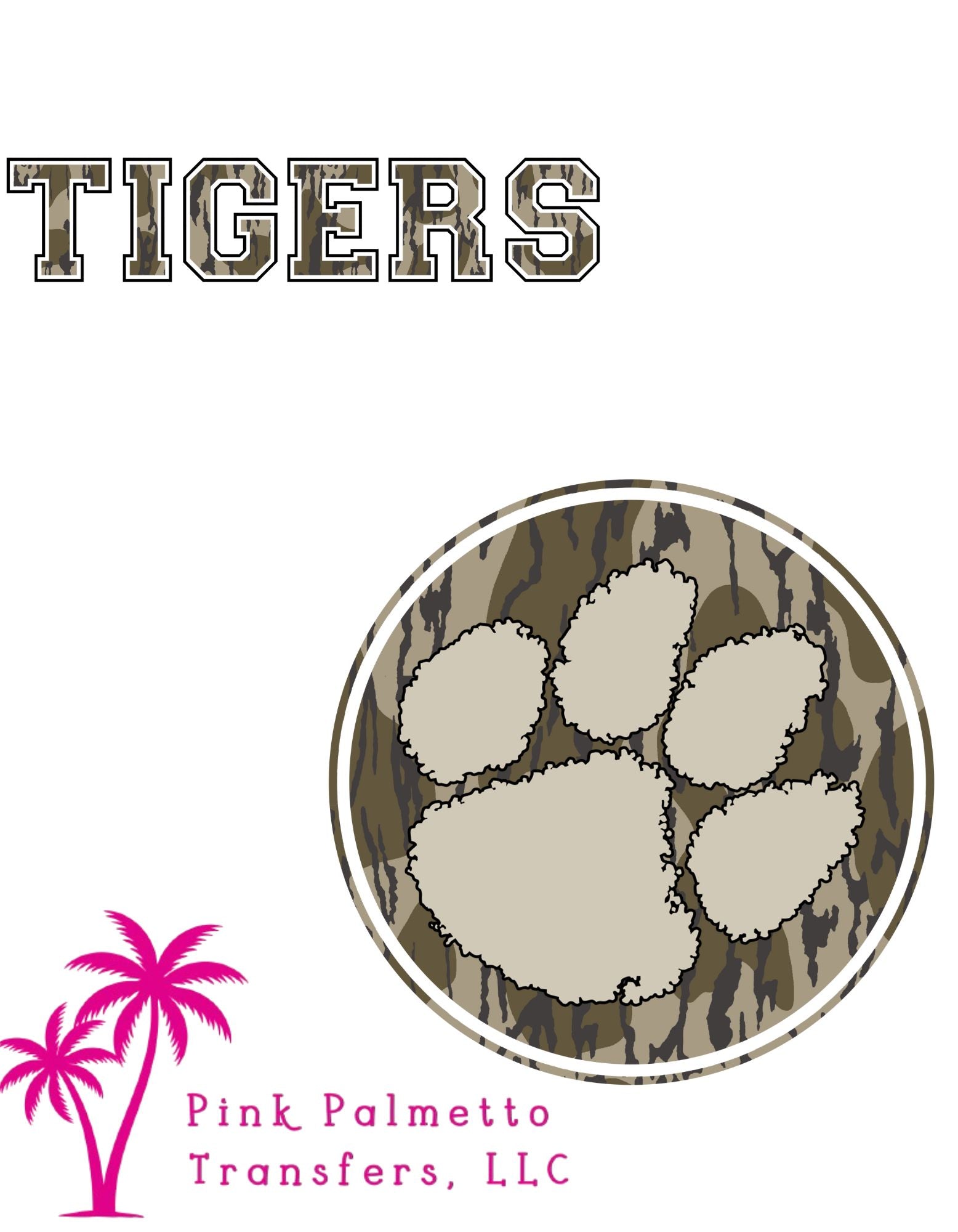 Tiger Camo Bundle 4" Pocket & 12" back DTF Transfers – Pink Palmetto ...